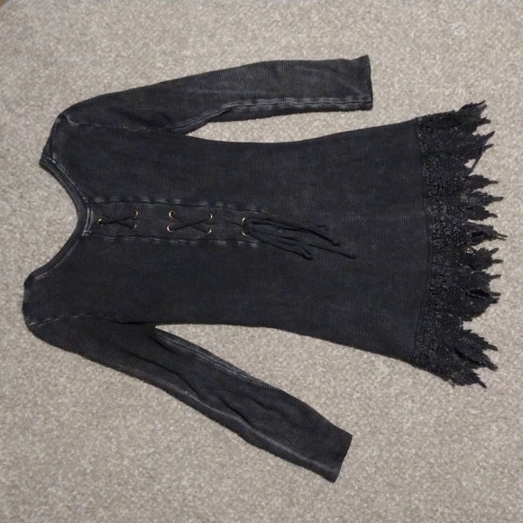Indigo Thread Co | Tops | Unique Laceup Crochet Trim Top | Poshmark